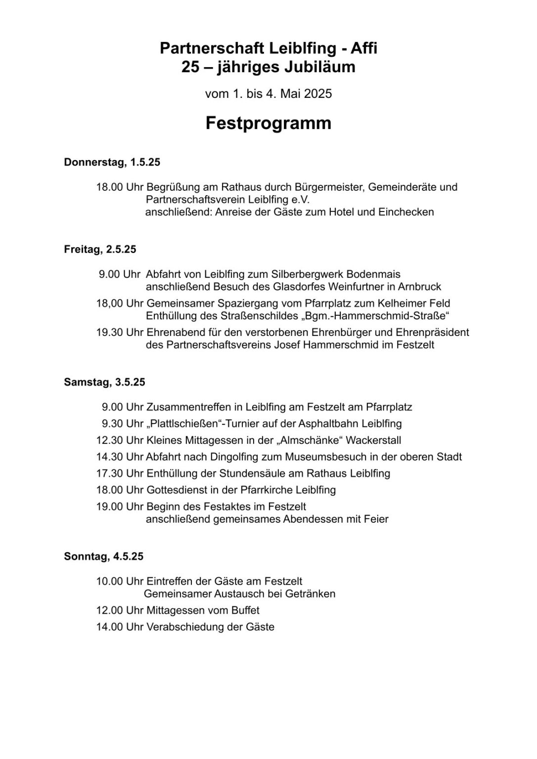 Partnerschaft Leiblfing – Affi // 25-jähriges Jubiläum – Gemeinde Leiblfing